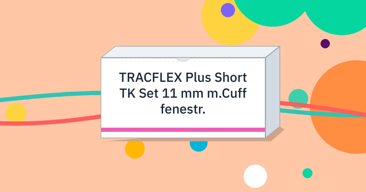 Symbolbild: Packung mit der Aufschrift TRACFLEX Plus Short TK Set 11 mm m.Cuff fenestr. (PZN 20933946) – Verfügbarkeit und Bezug in Apotheken in Frankfurt am Main