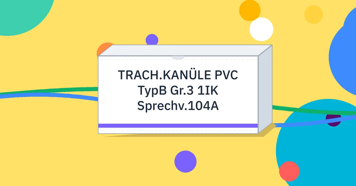 Symbolbild: Packung mit der Aufschrift TRACH.KANÜLE PVC TypB Gr.3 1IK Sprechv.104A (PZN 06999128) – Verfügbarkeit und Bezug in Apotheken in Frankfurt am Main