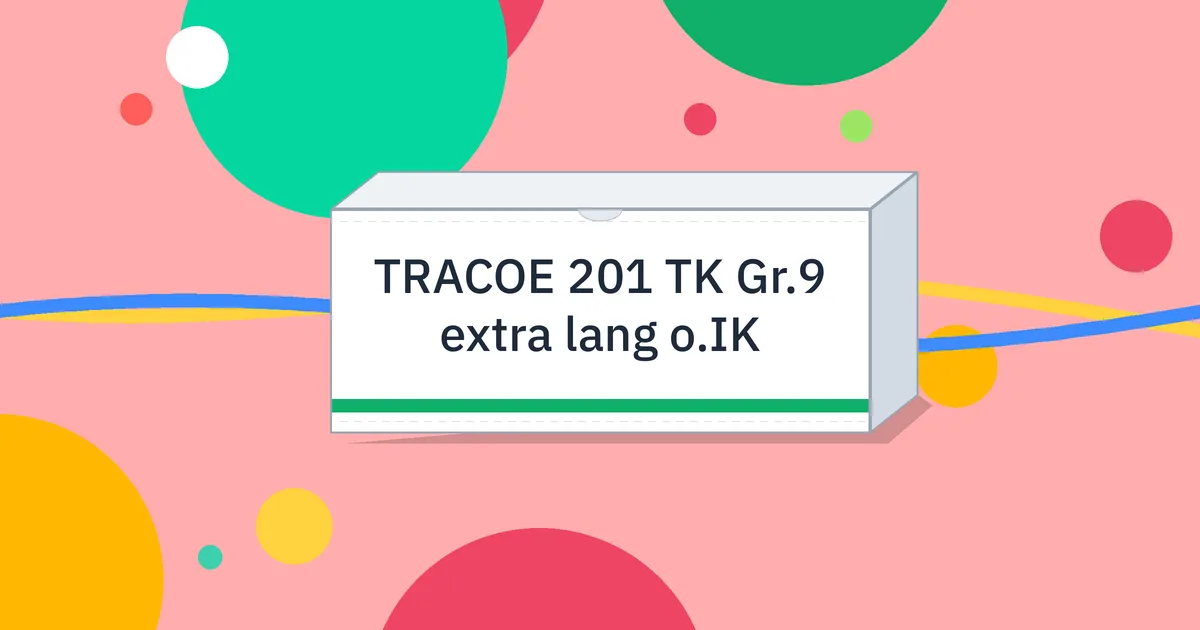 Symbolbild: Packung mit der Aufschrift TRACOE 201 TK Gr.9 extra lang o.IK (PZN 11643416) – Verfügbarkeit und Bezug in Apotheken in Frankfurt am Main