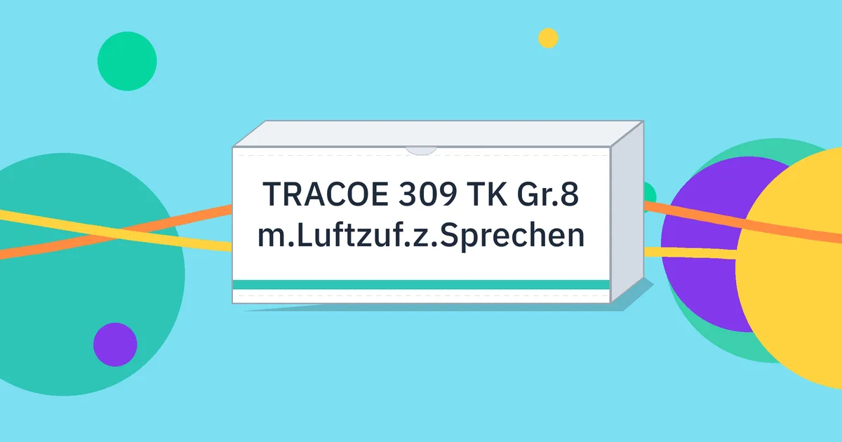 Symbolbild: Packung mit der Aufschrift TRACOE 309 TK Gr.8 m.Luftzuf.z.Sprechen (PZN 02717498) – Verfügbarkeit und Bezug in Apotheken in Frankfurt am Main