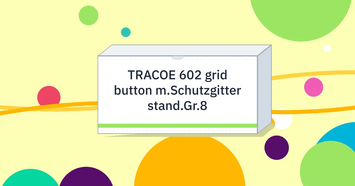 Symbolbild: Packung mit der Aufschrift TRACOE 602 grid button m.Schutzgitter stand.Gr.8 (PZN 02723464) – Verfügbarkeit und Bezug in Apotheken in Frankfurt am Main