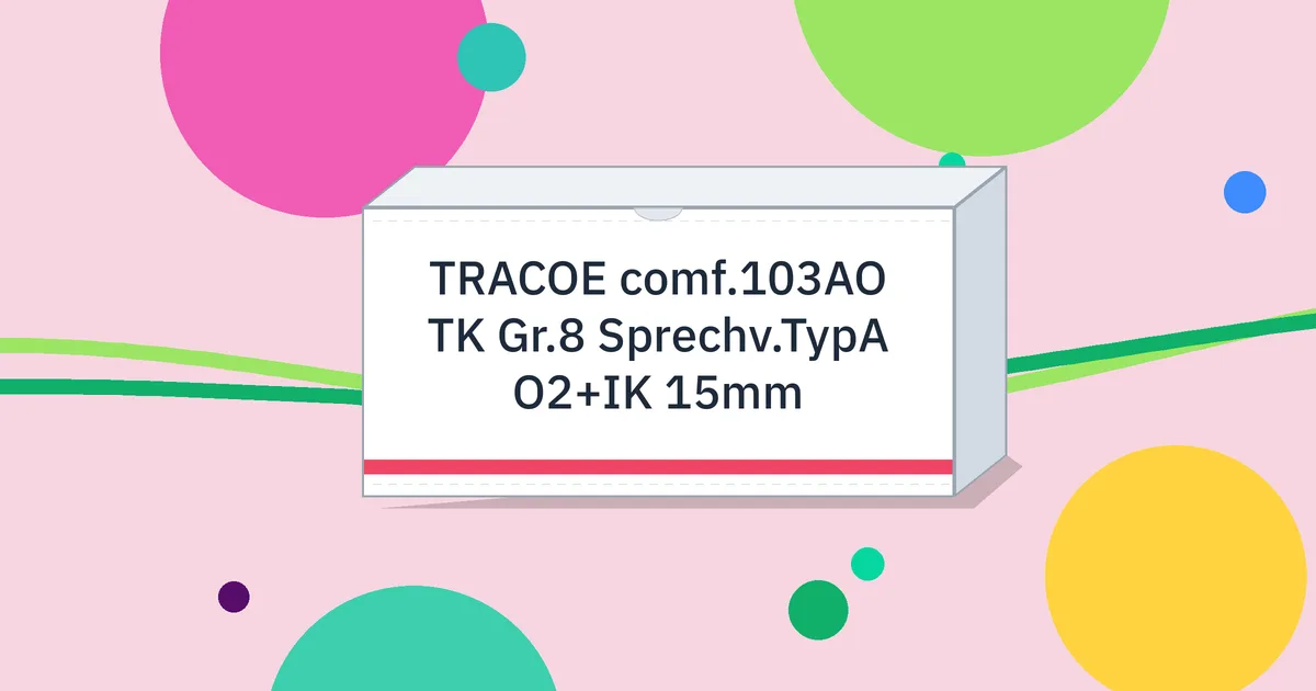 Symbolbild: Packung mit der Aufschrift TRACOE comf.103AO TK Gr.8 Sprechv.TypA O2+IK 15mm (PZN 18232596) – Verfügbarkeit und Bezug in Apotheken in Frankfurt am Main