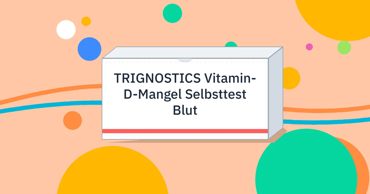 Symbolbild: Packung mit der Aufschrift TRIGNOSTICS Vitamin-D-Mangel Selbsttest Blut (PZN 19637562) – Verfügbarkeit und Bezug in Apotheken in Frankfurt am Main