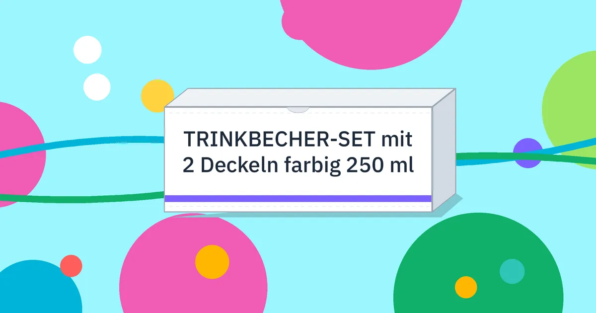 Symbolbild: Packung mit der Aufschrift TRINKBECHER-SET mit 2 Deckeln farbig 250 ml (PZN 13867189) – Verfügbarkeit und Bezug in Apotheken in Frankfurt am Main