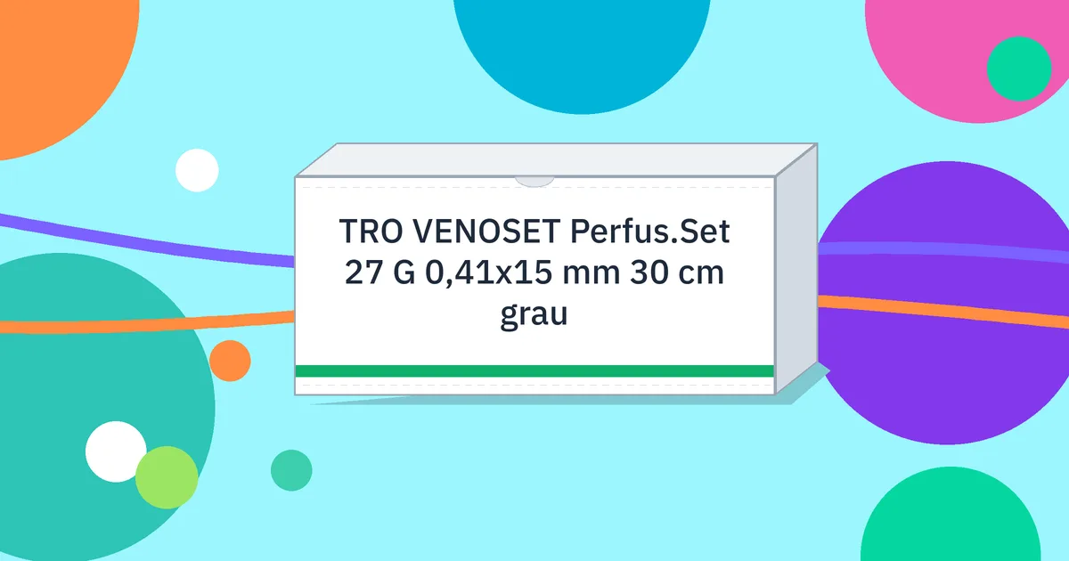 Symbolbild: Packung mit der Aufschrift TRO VENOSET Perfus.Set 27 G 0,41x15 mm 30 cm grau (PZN 12365965) – Verfügbarkeit und Bezug in Apotheken in Frankfurt am Main