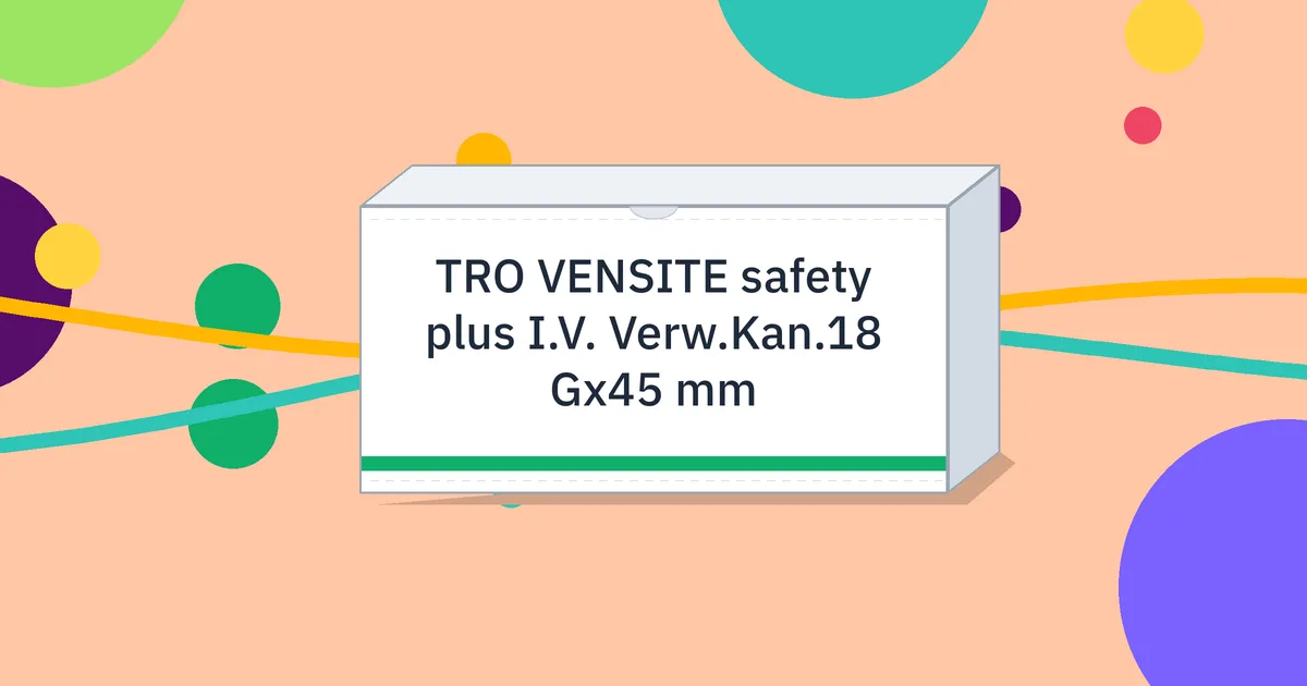 Symbolbild: Packung mit der Aufschrift TRO VENSITE safety plus I.V. Verw.Kan.18 Gx45 mm (PZN 11187898) – Verfügbarkeit und Bezug in Apotheken in Frankfurt am Main