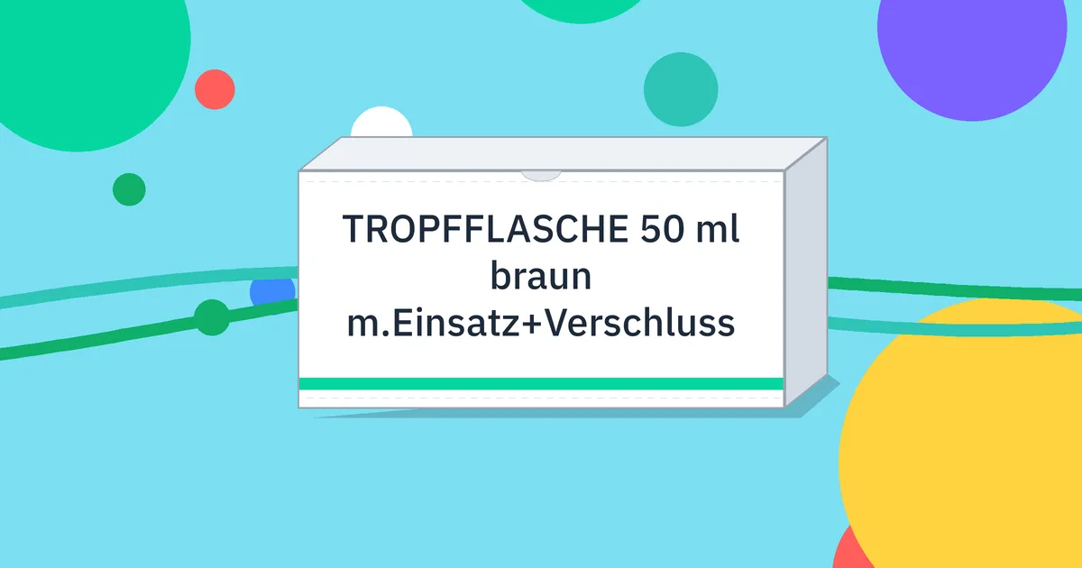 Symbolbild: Packung mit der Aufschrift TROPFFLASCHE 50 ml braun m.Einsatz+Verschluss (PZN 10189412) – Verfügbarkeit und Bezug in Apotheken in Frankfurt am Main