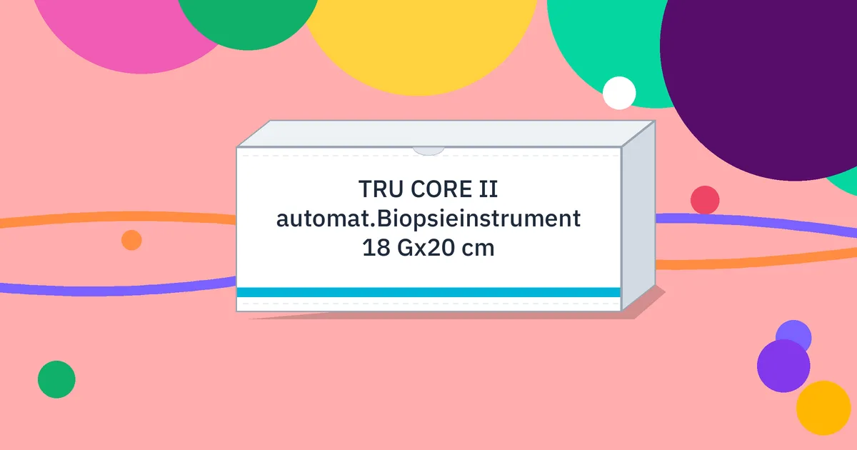 Symbolbild: Packung mit der Aufschrift TRU CORE II automat.Biopsieinstrument 18 Gx20 cm (PZN 06770526) – Verfügbarkeit und Bezug in Apotheken in Frankfurt am Main