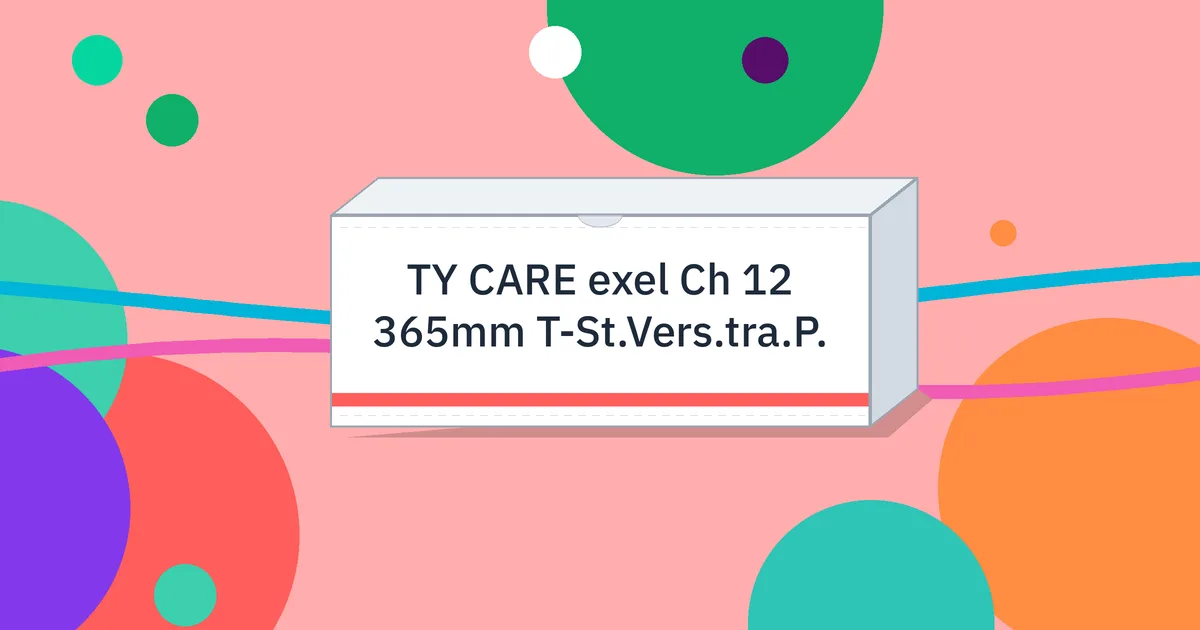 Symbolbild: Packung mit der Aufschrift TY CARE exel Ch 12 365mm T-St.Vers.tra.P. (PZN 00818338) – Verfügbarkeit und Bezug in Apotheken in Frankfurt am Main