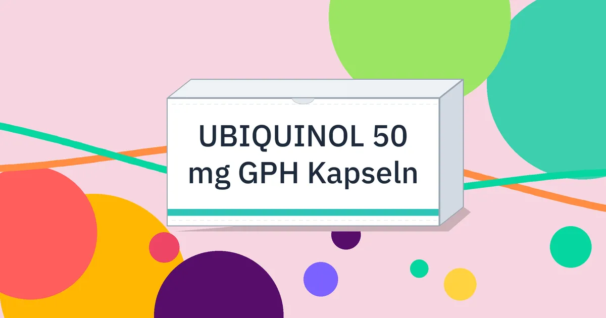 Symbolbild: Packung mit der Aufschrift UBIQUINOL 50 mg GPH Kapseln (PZN 04699876) – Verfügbarkeit und Bezug in Apotheken in Frankfurt am Main