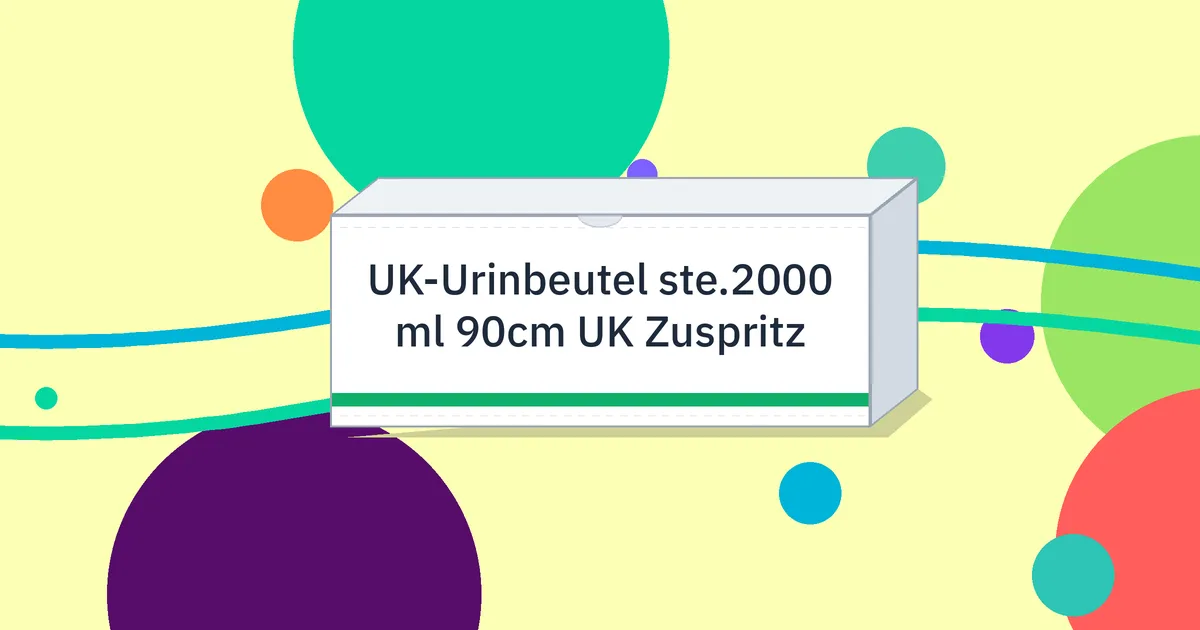 Symbolbild: Packung mit der Aufschrift UK-Urinbeutel ste.2000 ml 90cm UK Zuspritz (PZN 17489092) – Verfügbarkeit und Bezug in Apotheken in Frankfurt am Main