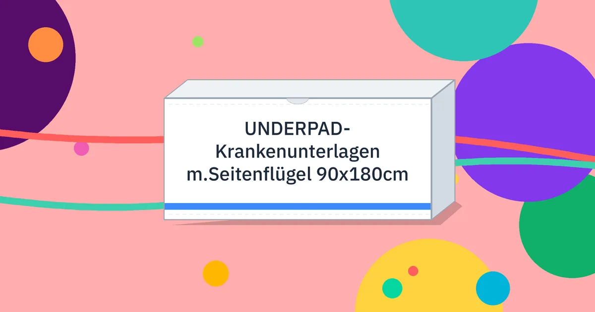 Symbolbild: Packung mit der Aufschrift UNDERPAD-Krankenunterlagen m.Seitenflügel 90x180cm (PZN 15657579) – Verfügbarkeit und Bezug in Apotheken in Frankfurt am Main