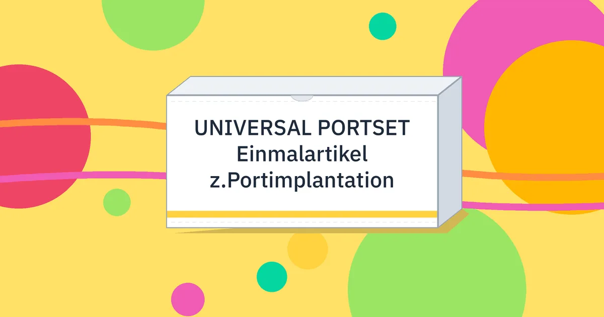 Symbolbild: Packung mit der Aufschrift UNIVERSAL PORTSET Einmalartikel z.Portimplantation (PZN 09432043) – Verfügbarkeit und Bezug in Apotheken in Frankfurt am Main