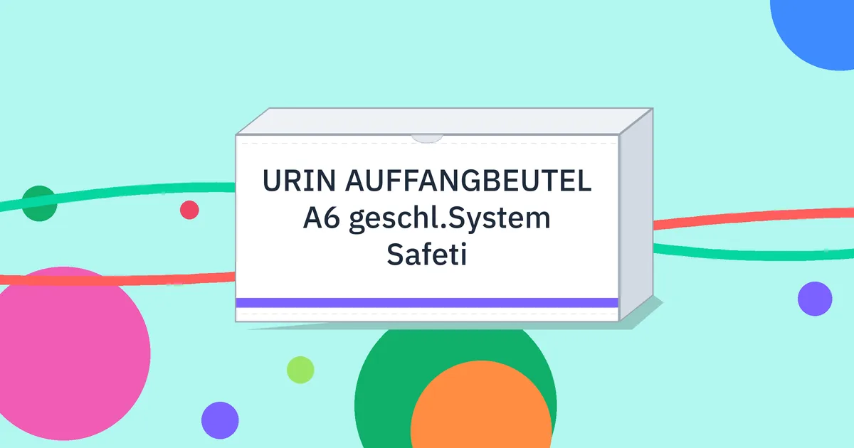 Symbolbild: Packung mit der Aufschrift URIN AUFFANGBEUTEL A6 geschl.System Safeti (PZN 07041278) – Verfügbarkeit und Bezug in Apotheken in Frankfurt am Main
