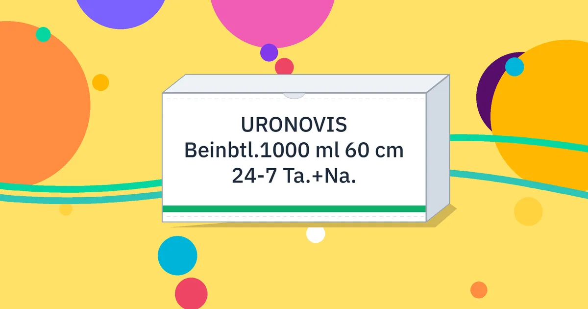 Symbolbild: Packung mit der Aufschrift URONOVIS Beinbtl.1000 ml 60 cm 24-7 Ta.+Na. (PZN 04888531) – Verfügbarkeit und Bezug in Apotheken in Frankfurt am Main