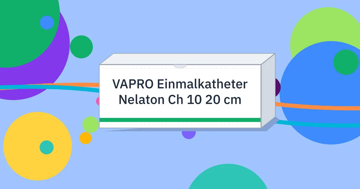 Symbolbild: Packung mit der Aufschrift VAPRO Einmalkatheter Nelaton Ch 10 20 cm (PZN 19211892) – Verfügbarkeit und Bezug in Apotheken in Frankfurt am Main