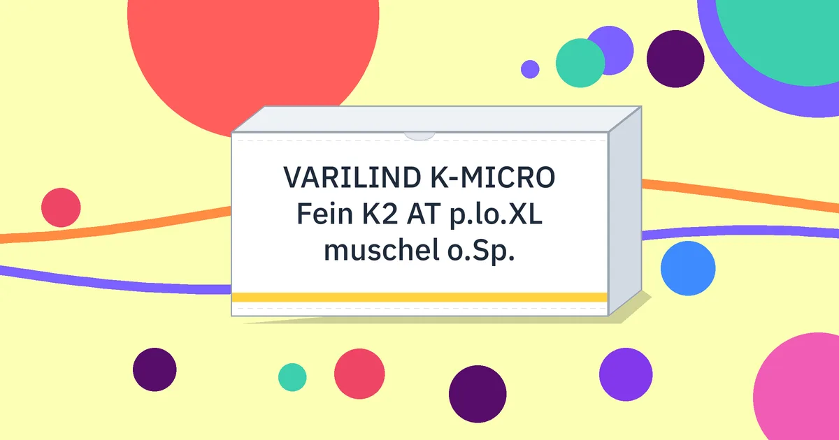 Symbolbild: Packung mit der Aufschrift VARILIND K-MICRO Fein K2 AT p.lo.XL muschel o.Sp. (PZN 20618417) – Verfügbarkeit und Bezug in Apotheken in Frankfurt am Main