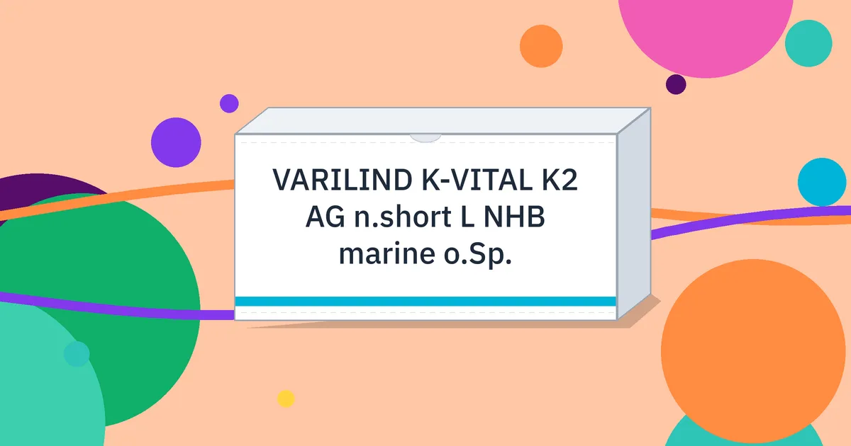 Symbolbild: Packung mit der Aufschrift VARILIND K-VITAL K2 AG n.short L NHB marine o.Sp. (PZN 20564839) – Verfügbarkeit und Bezug in Apotheken in Frankfurt am Main