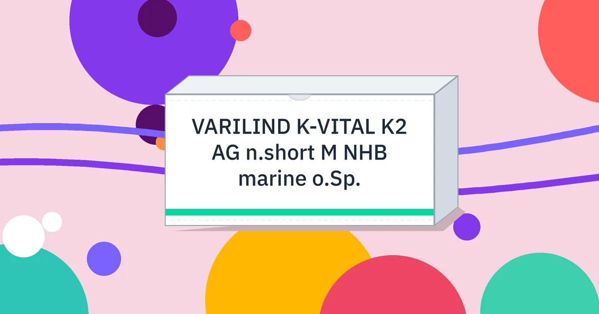 Symbolbild: Packung mit der Aufschrift VARILIND K-VITAL K2 AG n.short M NHB marine o.Sp. (PZN 20564822) – Verfügbarkeit und Bezug in Apotheken in Frankfurt am Main
