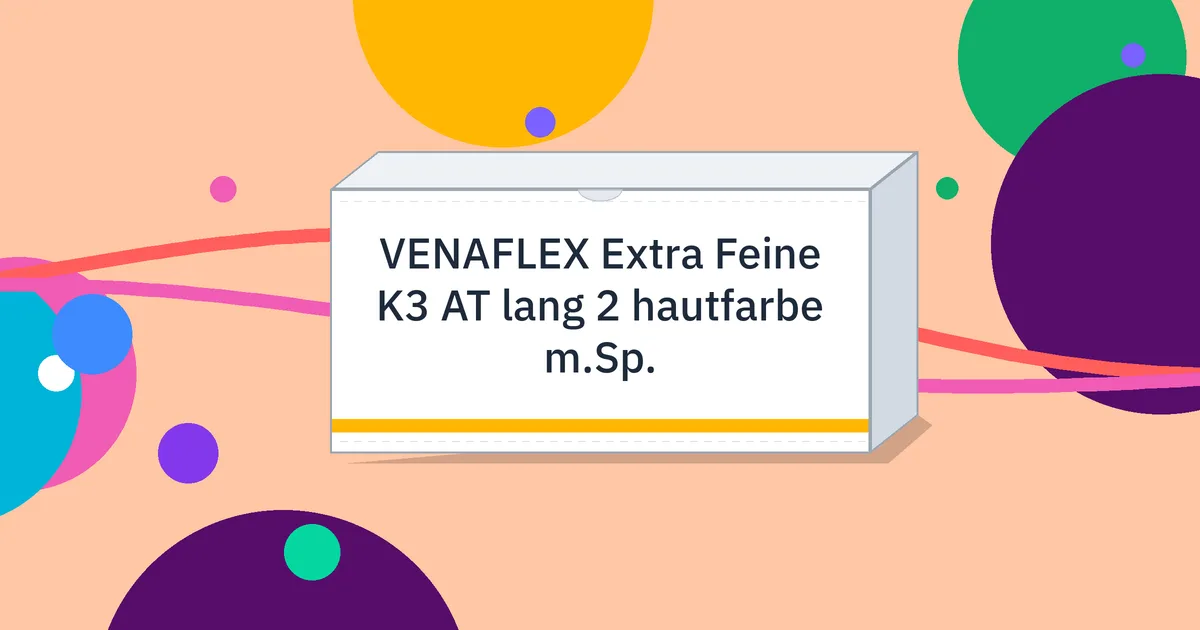 Symbolbild: Packung mit der Aufschrift VENAFLEX Extra Feine K3 AT lang 2 hautfarbe m.Sp. (PZN 18308715) – Verfügbarkeit und Bezug in Apotheken in Frankfurt am Main