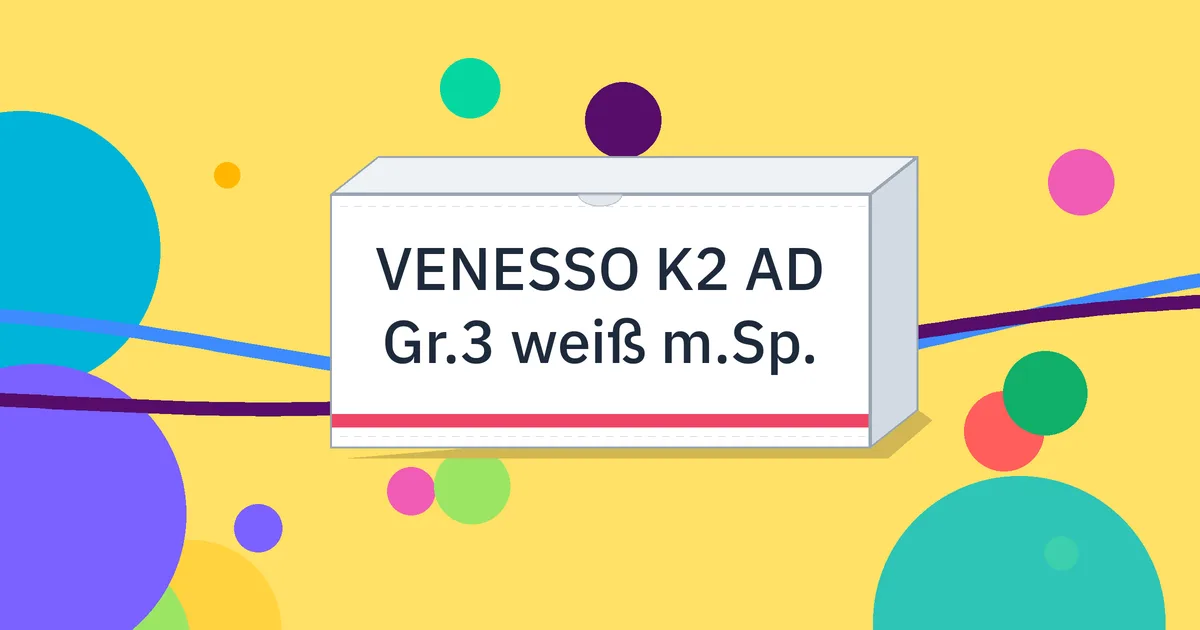 Symbolbild: Packung mit der Aufschrift VENESSO K2 AD Gr.3 weiß m.Sp. (PZN 03258992) – Verfügbarkeit und Bezug in Apotheken in Frankfurt am Main
