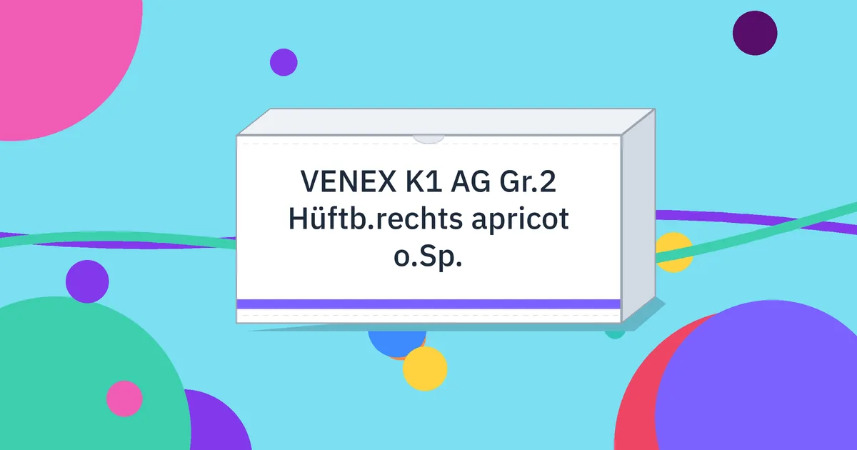 Symbolbild: Packung mit der Aufschrift VENEX K1 AG Gr.2 Hüftb.rechts apricot o.Sp. (PZN 03207569) – Verfügbarkeit und Bezug in Apotheken in Frankfurt am Main