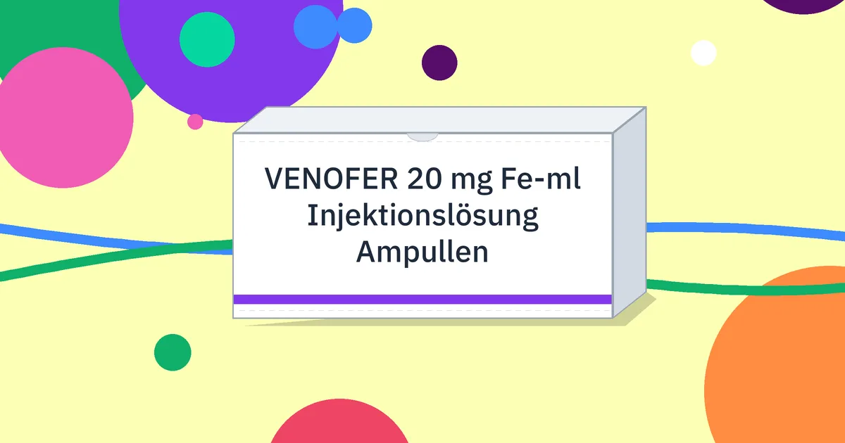 Symbolbild: Packung mit der Aufschrift VENOFER 20 mg Fe-ml Injektionslösung Ampullen (PZN 07126916) – Verfügbarkeit und Bezug in Apotheken in Frankfurt am Main
