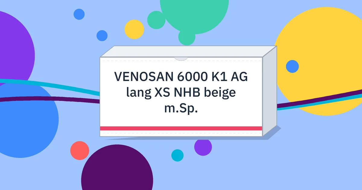 Symbolbild: Packung mit der Aufschrift VENOSAN 6000 K1 AG lang XS NHB beige m.Sp. (PZN 17171556) – Verfügbarkeit und Bezug in Apotheken in Frankfurt am Main