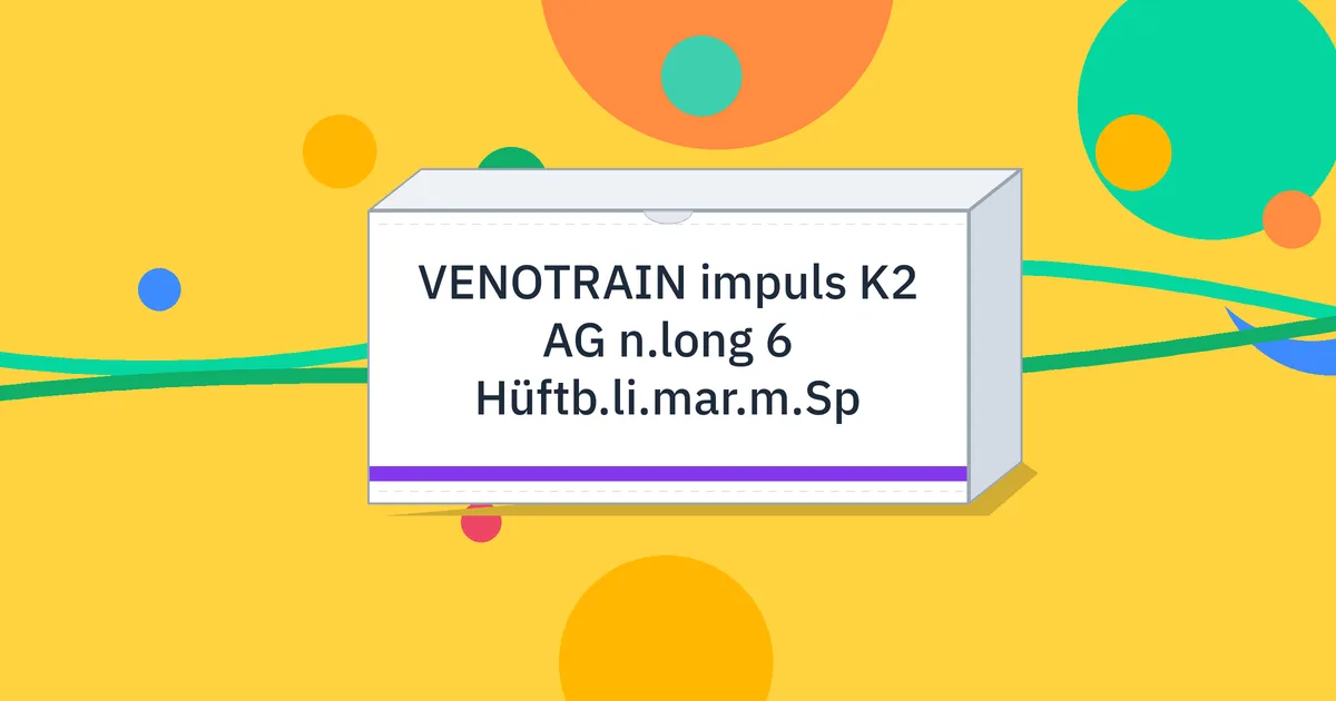 Symbolbild: Packung mit der Aufschrift VENOTRAIN impuls K2 AG n.long 6 Hüftb.li.mar.m.Sp (PZN 15218851) – Verfügbarkeit und Bezug in Apotheken in Frankfurt am Main