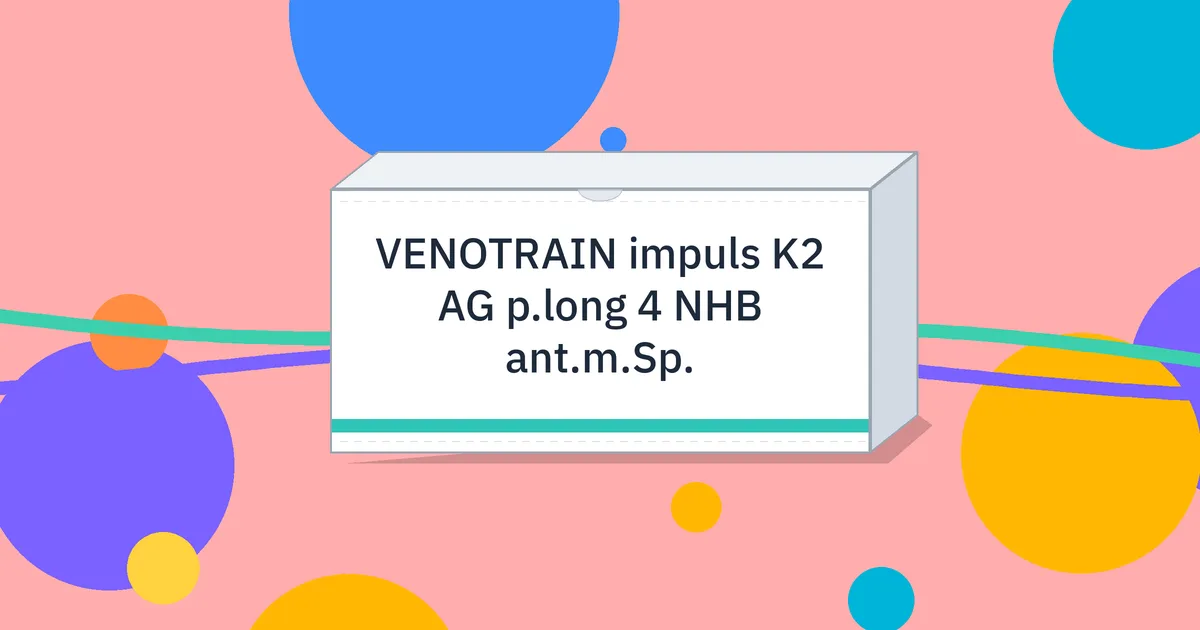 Symbolbild: Packung mit der Aufschrift VENOTRAIN impuls K2 AG p.long 4 NHB ant.m.Sp. (PZN 15214847) – Verfügbarkeit und Bezug in Apotheken in Frankfurt am Main