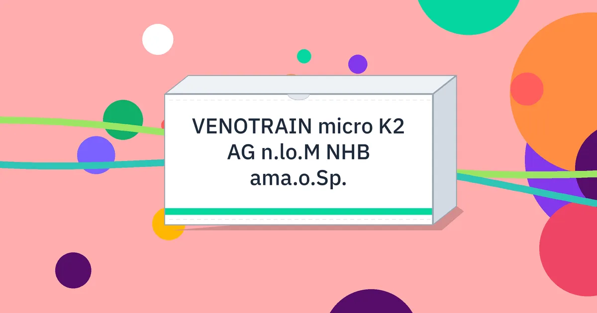 Symbolbild: Packung mit der Aufschrift VENOTRAIN micro K2 AG n.lo.M NHB ama.o.Sp. (PZN 05716832) – Verfügbarkeit und Bezug in Apotheken in Frankfurt am Main