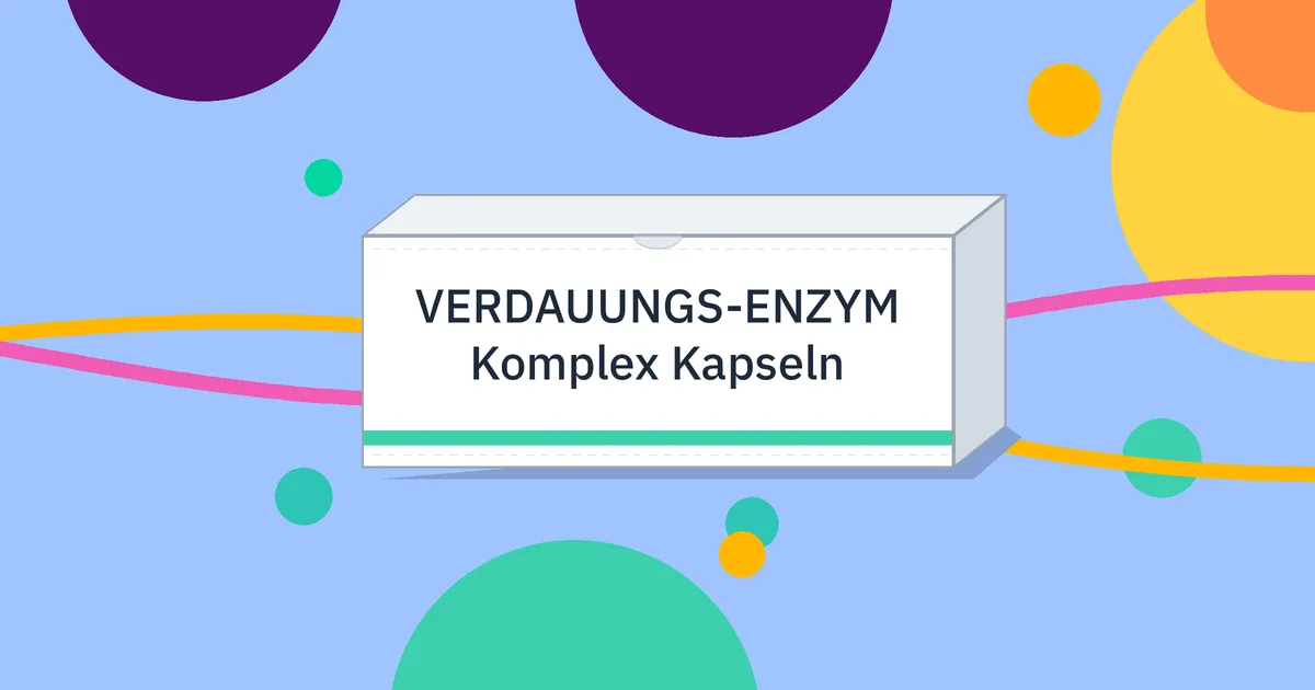 Symbolbild: Packung mit der Aufschrift VERDAUUNGS-ENZYM Komplex Kapseln (PZN 19787669) – Verfügbarkeit und Bezug in Apotheken in Frankfurt am Main
