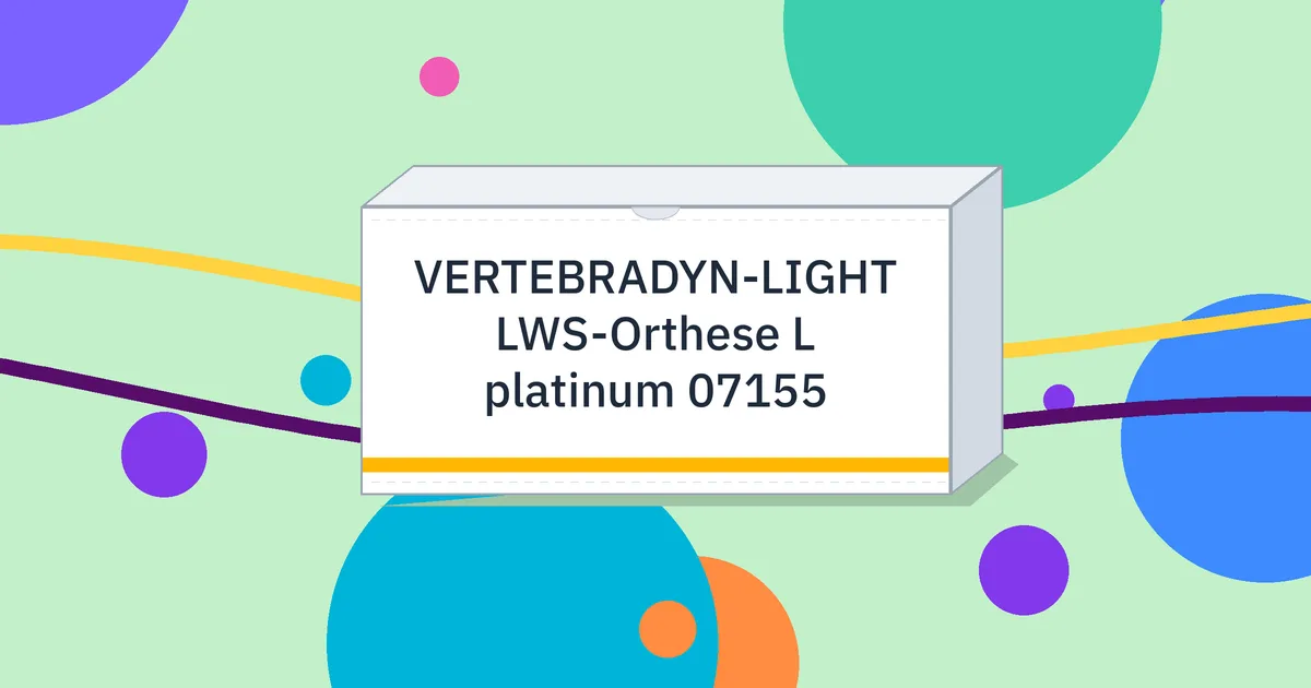 Symbolbild: Packung mit der Aufschrift VERTEBRADYN-LIGHT LWS-Orthese L platinum 07155 (PZN 10200467) – Verfügbarkeit und Bezug in Apotheken in Frankfurt am Main