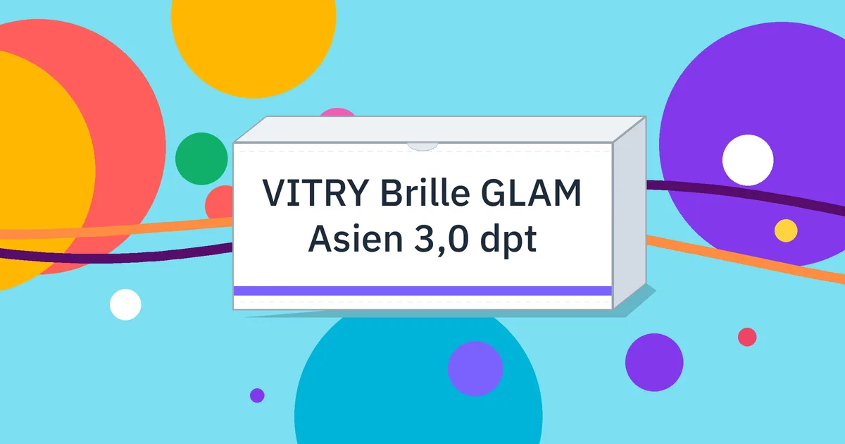 Symbolbild: Packung mit der Aufschrift VITRY Brille GLAM Asien 3,0 dpt (PZN 18017260) – Verfügbarkeit und Bezug in Apotheken in Frankfurt am Main