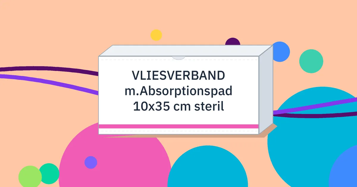 Symbolbild: Packung mit der Aufschrift VLIESVERBAND m.Absorptionspad 10x35 cm steril (PZN 19508853) – Verfügbarkeit und Bezug in Apotheken in Frankfurt am Main