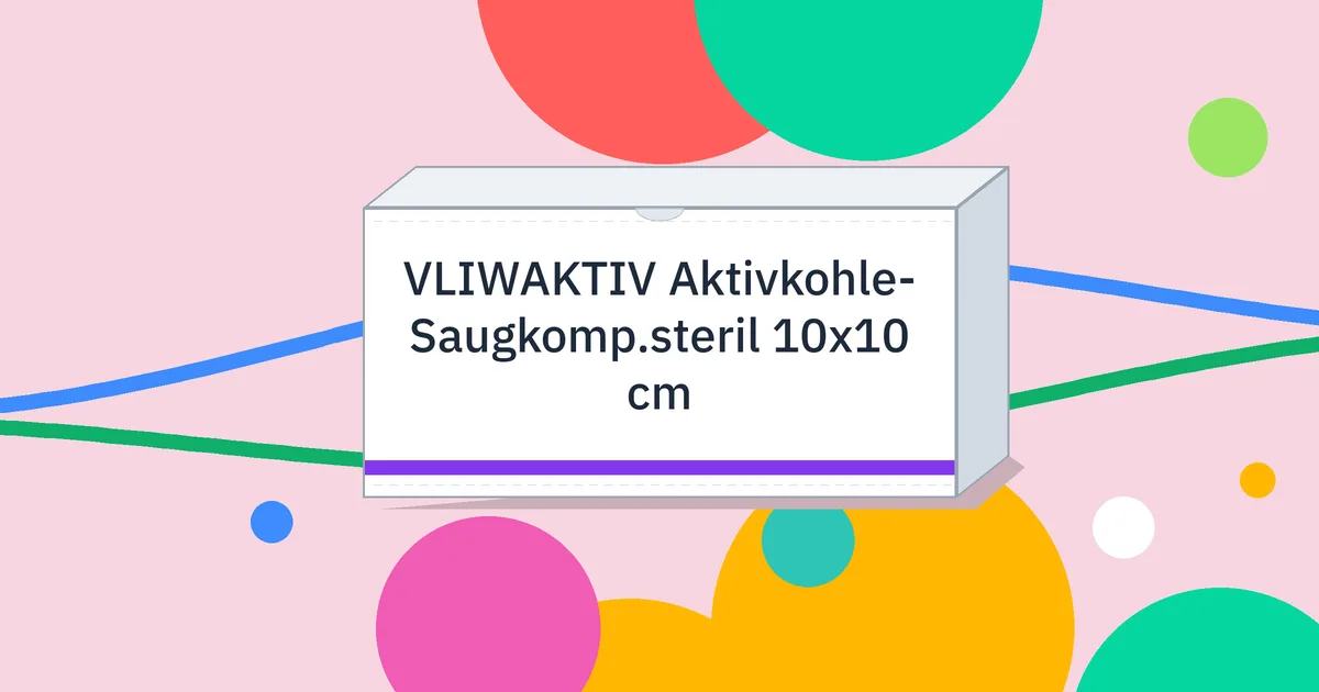 Symbolbild: Packung mit der Aufschrift VLIWAKTIV Aktivkohle-Saugkomp.steril 10x10 cm (PZN 13582736) – Verfügbarkeit und Bezug in Apotheken in Frankfurt am Main