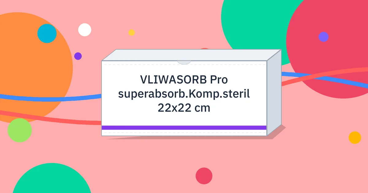 Symbolbild: Packung mit der Aufschrift VLIWASORB Pro superabsorb.Komp.steril 22x22 cm (PZN 19704465) – Verfügbarkeit und Bezug in Apotheken in Frankfurt am Main