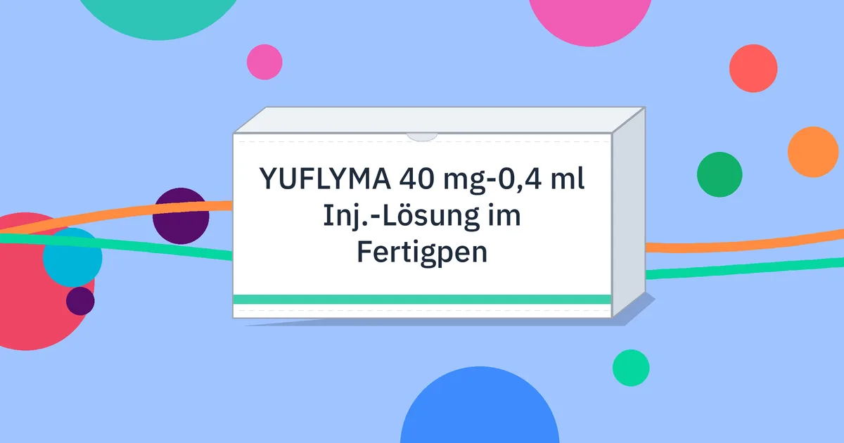 Symbolbild: Packung mit der Aufschrift YUFLYMA 40 mg-0,4 ml Inj.-Lösung im Fertigpen (PZN 19390601) – Verfügbarkeit und Bezug in Apotheken in Frankfurt am Main