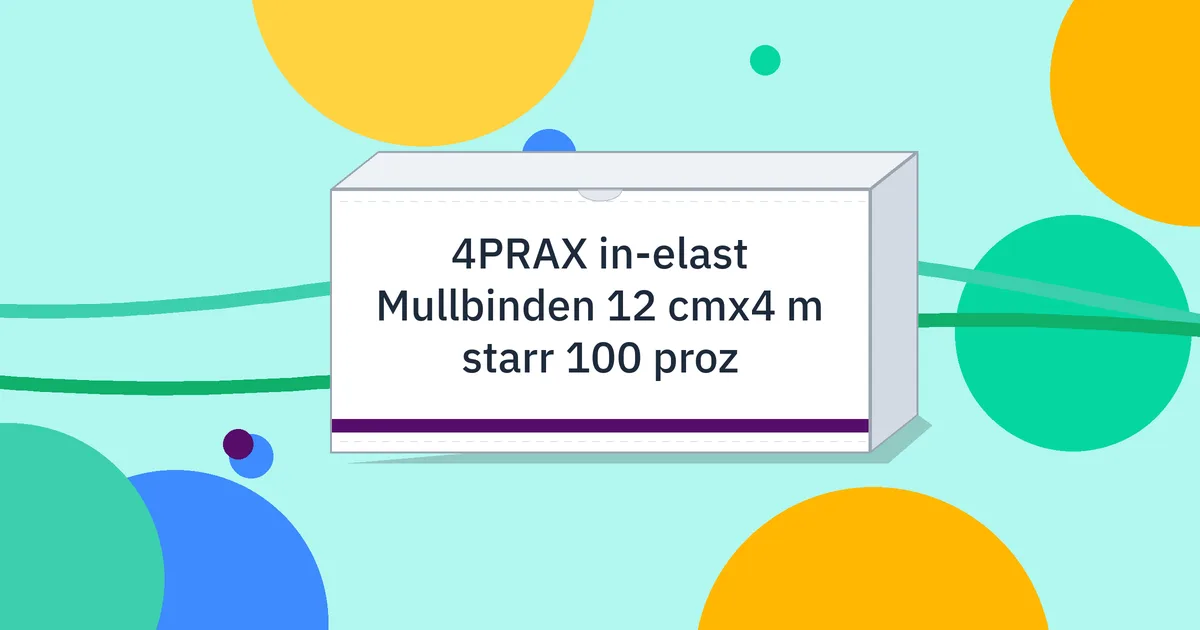 Symbolbild: Packung mit der Aufschrift 4PRAX in-elast Mullbinden 12 cmx4 m starr 100 proz (PZN 20229963) – Verfügbarkeit und Bezug in Apotheken in Frankfurt am Main