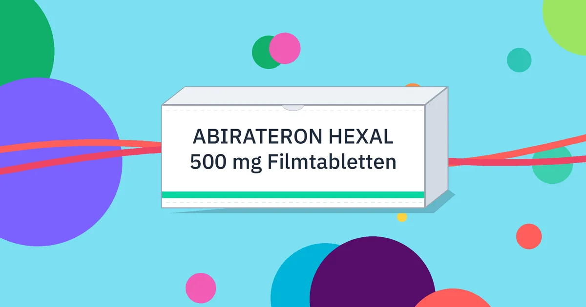Symbolbild: Packung mit der Aufschrift ABIRATERON HEXAL 500 mg Filmtabletten (PZN 17560499) – Verfügbarkeit und Bezug in Apotheken in Frankfurt am Main