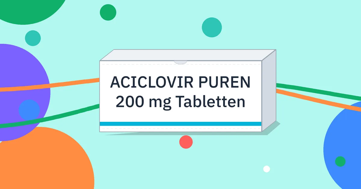 Symbolbild: Packung mit der Aufschrift ACICLOVIR PUREN 200 mg Tabletten (PZN 16577440) – Verfügbarkeit und Bezug in Apotheken in Frankfurt am Main