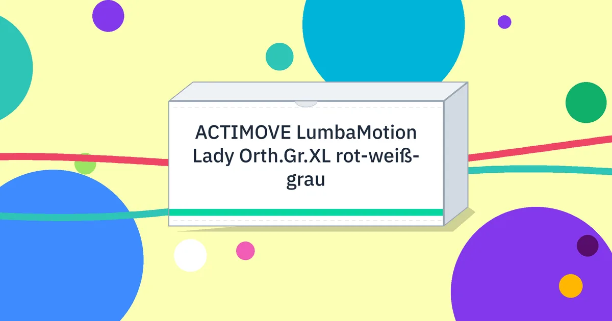 Symbolbild: Packung mit der Aufschrift ACTIMOVE LumbaMotion Lady Orth.Gr.XL rot-weiß-grau (PZN 17948223) – Verfügbarkeit und Bezug in Apotheken in Frankfurt am Main