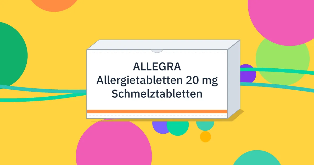Symbolbild: Packung mit der Aufschrift ALLEGRA Allergietabletten 20 mg Schmelztabletten (PZN 18878909) – Verfügbarkeit und Bezug in Apotheken in Frankfurt am Main