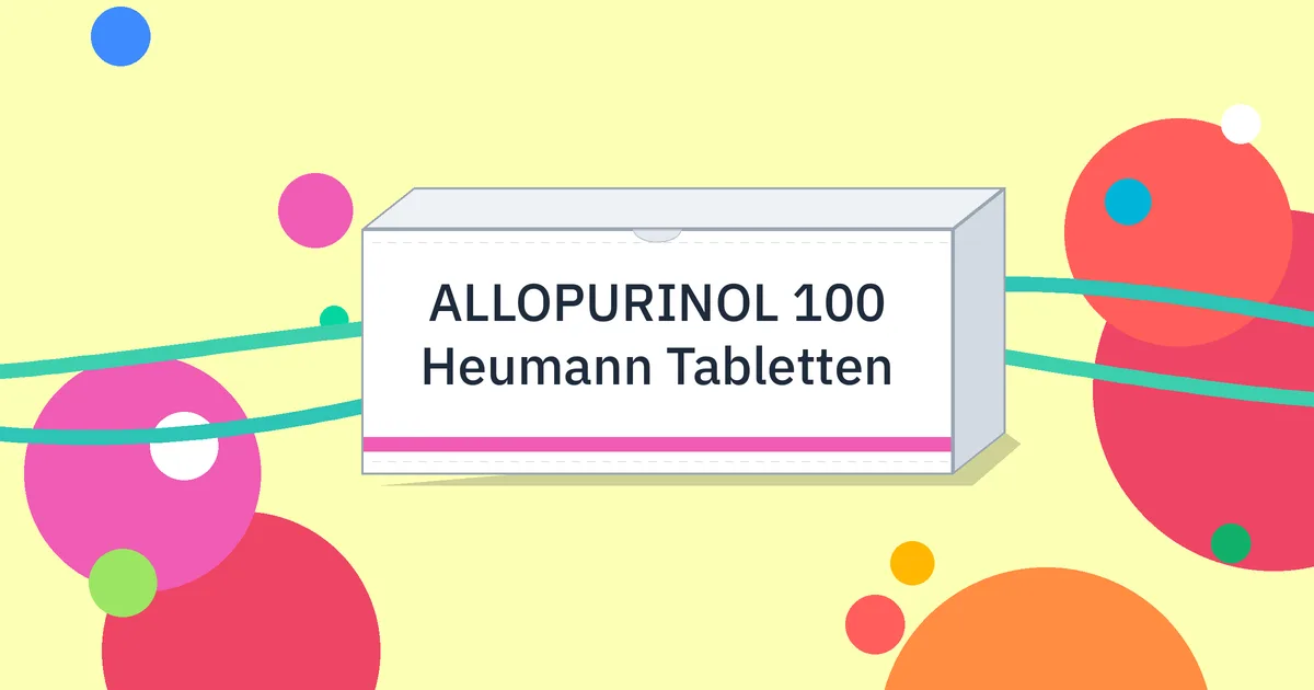 Symbolbild: Packung mit der Aufschrift ALLOPURINOL 100 Heumann Tabletten (PZN 01564880) – Verfügbarkeit und Bezug in Apotheken in Frankfurt am Main