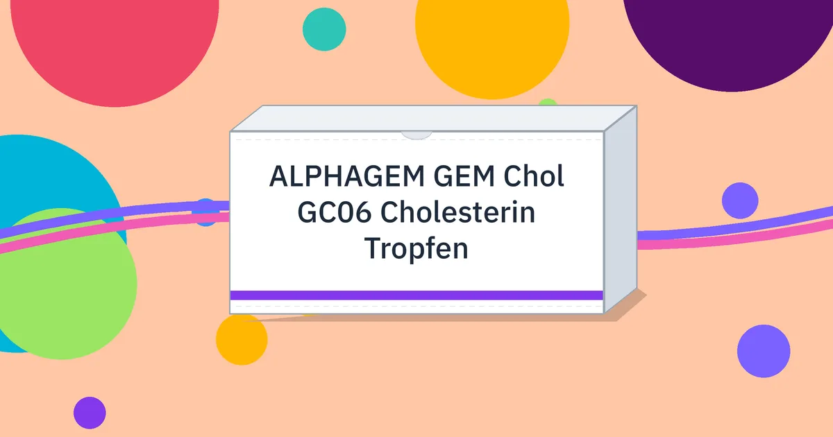 Symbolbild: Packung mit der Aufschrift ALPHAGEM GEM Chol GC06 Cholesterin Tropfen (PZN 20296497) – Verfügbarkeit und Bezug in Apotheken in Frankfurt am Main