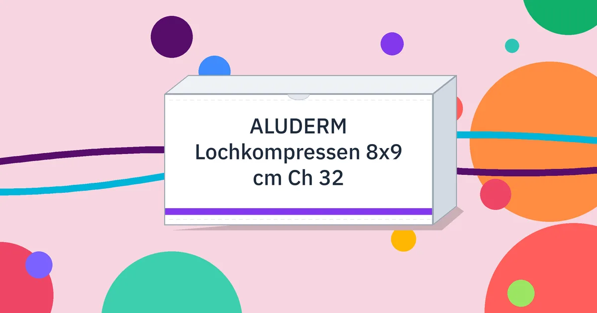 Symbolbild: Packung mit der Aufschrift ALUDERM Lochkompressen 8x9 cm Ch 32 (PZN 11047826) – Verfügbarkeit und Bezug in Apotheken in Frankfurt am Main