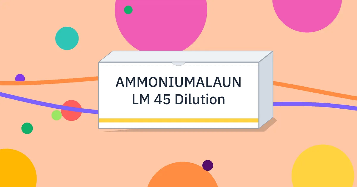 Symbolbild: Packung mit der Aufschrift AMMONIUMALAUN LM 45 Dilution (PZN 13324891) – Verfügbarkeit und Bezug in Apotheken in Frankfurt am Main