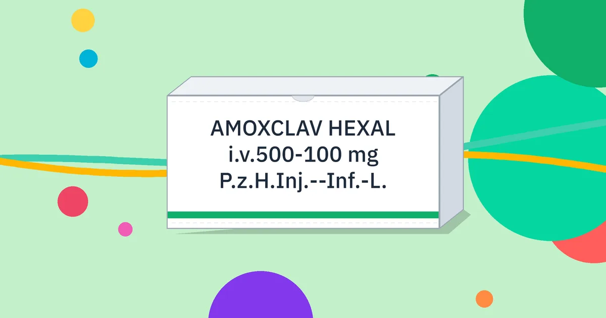 Symbolbild: Packung mit der Aufschrift AMOXCLAV HEXAL i.v.500-100 mg P.z.H.Inj.--Inf.-L. (PZN 06489120) – Verfügbarkeit und Bezug in Apotheken in Frankfurt am Main