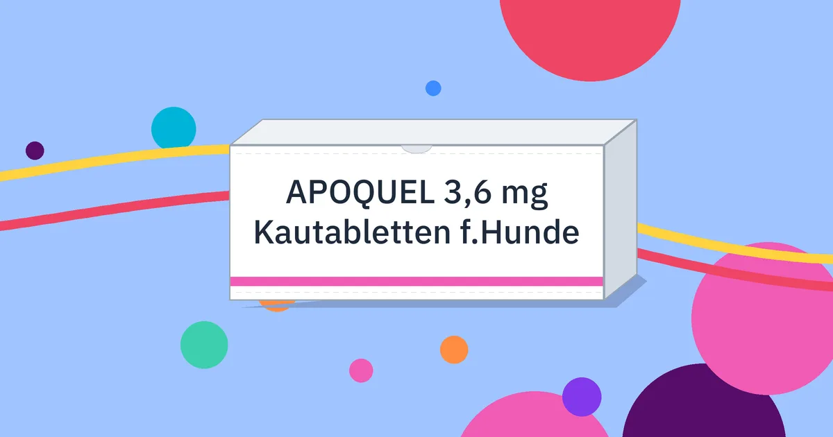 Symbolbild: Packung mit der Aufschrift APOQUEL 3,6 mg Kautabletten f.Hunde (PZN 18228525) – Verfügbarkeit und Bezug in Apotheken in Frankfurt am Main