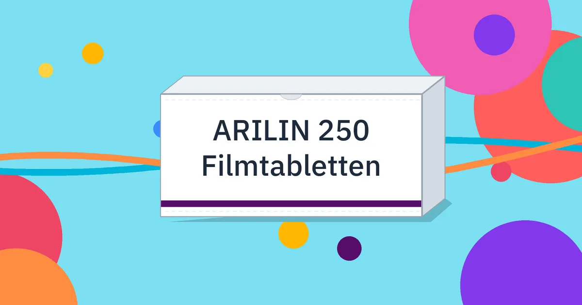 Symbolbild: Packung mit der Aufschrift ARILIN 250 Filmtabletten (PZN 02182637) – Verfügbarkeit und Bezug in Apotheken in Frankfurt am Main